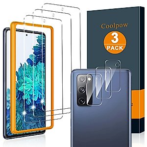Coolpow 【3+3 Pack】 Designed for Samsung Galaxy S20 FE 5G Screen Protector Tempered Glass, with 3Pack Camera Lens Protector [Easy Installation] [Anti-Scratch]
