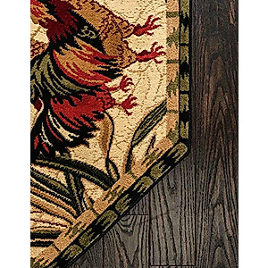 Unique Loom Barnyard Collection French Country Inspired Cottage Rooster Design Area Rug (5' 0 x 5' 0 Octagon, Ivory/Olive)