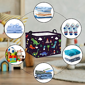 Clastyle Black Dinosaur Boys Shelf Basket Kids Tree Volcano Triceratops Toy Storage Bin Rectangle Clothes Books Storage Cube, 36L