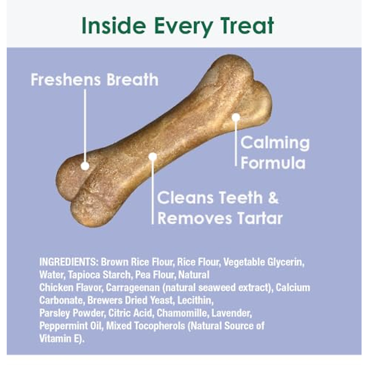 Bonies Natural Calming Formula Dog Treats, Contains Chamomile & Lavender, Help Anxiety, Excessive Barking & Trembling, Chicken Flavor, Medium, 8 Bones