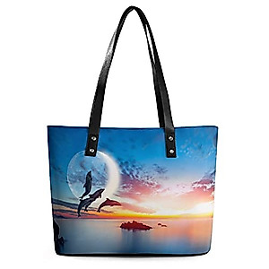 Womens Handbag Dolphins Leather Tote Bag Top Handle Satchel Bags For Lady