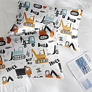 Nesphy Boys Construction Comforter Set for Kids Teens Queen, Hand Drawn Car Excavator Truck Bedding Sets Water Washed Microfiber Bedding with 1 Comforter 2 Pillowcases All Season
