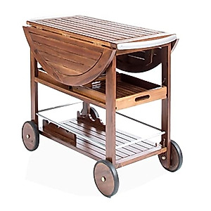 Christopher Knight Home Tillary Tiller Outdoor Acacia Wood Bar Cart Aluminum Accents, Dark Oak/Shiny Powder Coating