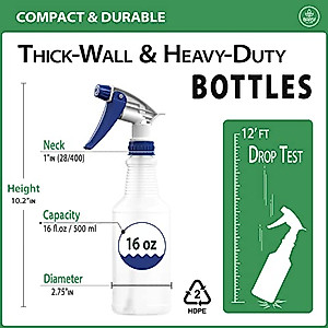 Bar5F Plastic Spray Bottles, Leak Proof, Empty 16 oz. Value Pack of 2 for Chemical and Cleaning Solutions, Adjustable Head Sprayer Fine to Stream