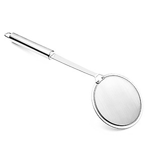 Hiware Stainless Steel Fat Skimmer Spoon - Fine Mesh Food Strainer for Grease, Gravy and Foam, Japanese Hot Pot Skimmer with Long Handle