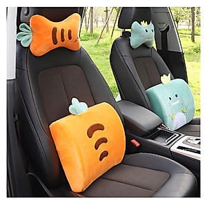 ZICANA Lumbar Pillows Cute Cartoon Car Headrest Back Cushion Soft Embroidered Plush Lumbar Support Back Pillow Car Seat Waist Protection Accessory Pad (Color : Orange-Neck)