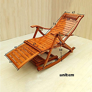 BROHN Lounge Chair, Lounge Chairs,Bamboo Rocking Chair Adjustable Folding Recliner Summer Outdoor Sun Loungers Armchair Balcony Old Man Siesta Chair with Headrest and Foot Massage