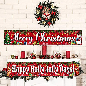 2 Pack Merry Christmas Banner Xmas Decorations Welcome Red Christmas Porch Banners Poster for Home Wall Indoor Holiday Party Winter Decor