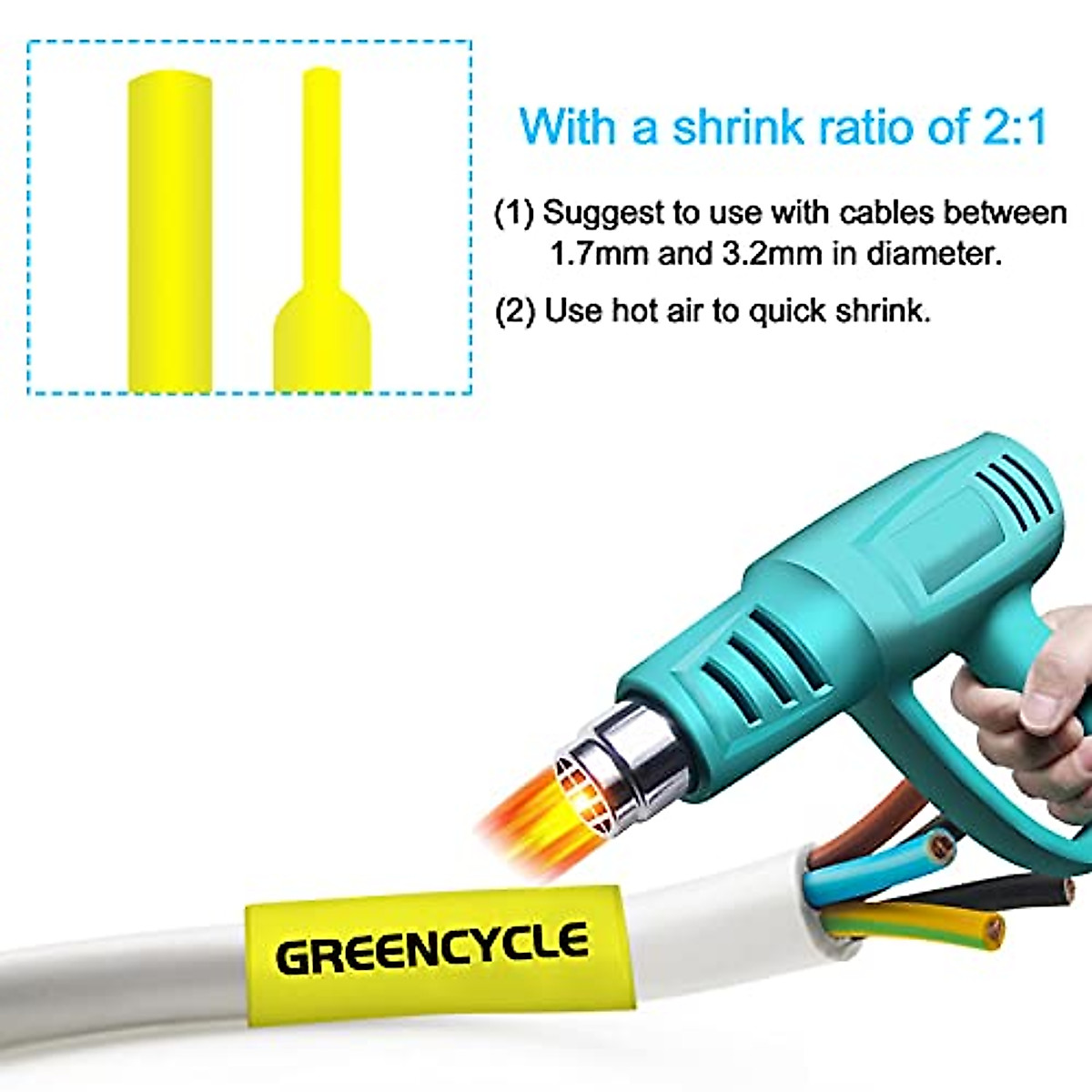 GREENCYCLE HSe-611 HS2-611 HS-611 Heat Shrink Tube Label Tape 5.8mm 0.23 Inch 1/4" Black on Yellow Compatible for Brother P-Touch PTD400 D450 D600 PT-E300 PT-E550W, PT-P700,PT-P710BT,PT-P750W, 1 Pack