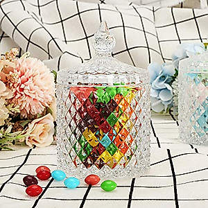 Hedume 4 Pack Crystal Diamond Faceted Jar with Crystal Lid, Glass Food Storage Organization Set Suitable as Candy Dish, Cookie Tin, Decorative Sugar Bowl (Diameter 3.3 Inch)