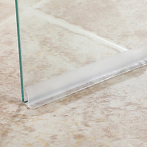 Newtay 2 PC Clear Vinyl T-Type Seal Strip with Pre-Applied Self Adhesive Backing Bathroom Threshold Water Strip Dam Shower Guard Shower Door Seal Strip for 1/2" Gap - 73" Long Frameless Shower Door