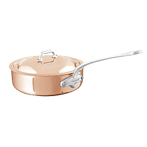 Mauviel M’6S 6-Ply Polished Copper & Stainless Steel Saute Pan With Lid, And Cast Stainless Steel Handle, Suitable For All Types Of Stoves, 3.2-qt, Made in France