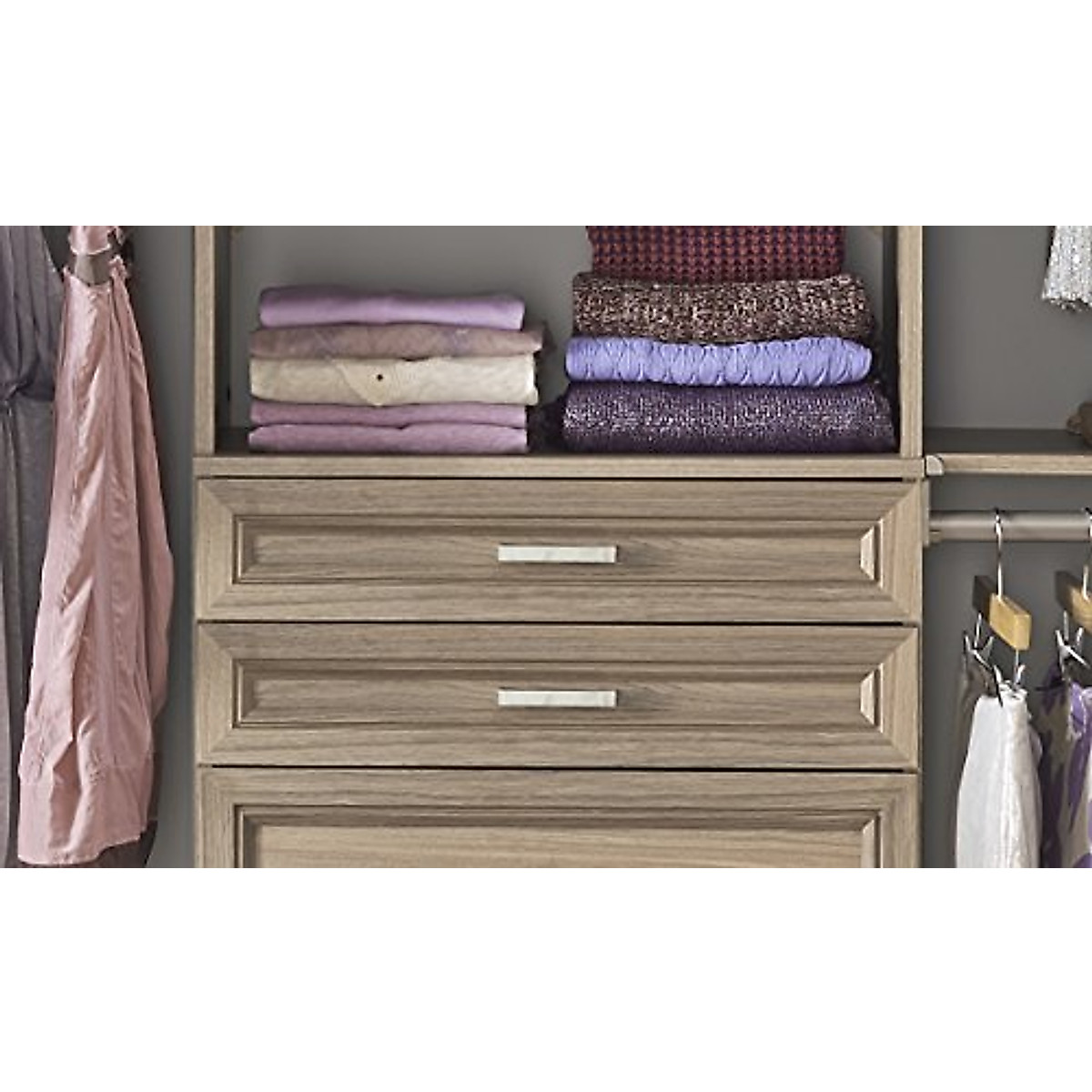 ClosetMaid SuiteSymphony Wood, Add On Accessory Shaker Style, For Storage, Closet, Clothes, x 5” Size for 25 in. Units, Natural Gray/Satin Nickel, 25" X 5" Drawer