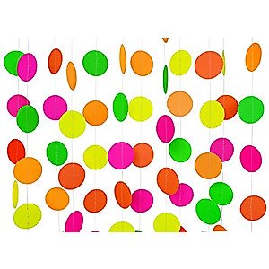 Midnight Glo 78ft Neon Paper Garland Circle Dots Hanging Decorations for Birthday Party Wedding Decorations Black Light Reactive UV Glow Party (6 Pack)