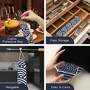 12 Pcs 9.6 Inch Cheese Fondue Forks, Smores Sticks with Color Coding, 6pcs Stainless Steel and 6pcs Wooden Handle for Roast Meat Chocolate Fountain