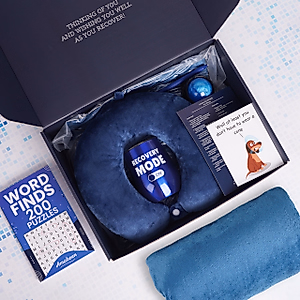 Amabeen Gifts Get Well Soon Gift Basket for Men – Recovery & After Surgery Care Package - Plush Blanket, Insulated Tumbler, Neck Pillow, Massage Roller, Puzzle Book, Funny Card, Pen