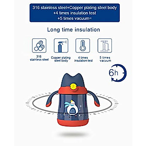 AINAAN Stainless Steel Travel Mug Thermos Kids Flask Thermal Cup BPA Free with Straw Water Bottle 350ml （Pink）