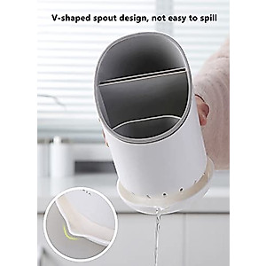 JLJLcio Kitchen Utensil Holder for Countertop,Plastic Round Knife Holder for Safe,Kitchen Gadgets with Removable Divider and Drain Design,Cooking Utensil Organizer for Knives/Forks/Spoons(Grey)