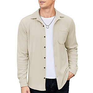 COOFANDY Men's Casual Long Sleeve Button Down Outdoor Corduroy Shirt Fall Light Jackets