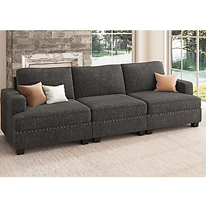 Nolany Modular Sofa Couch Upholstered Fabric Oversized 3 Seat Couch Sofa for Living Room, Dark Grey