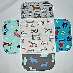 2 Ply Printed Flannel 8x8 Inches Set of 5 Little Wipes I Woof You