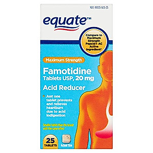 Equate Maximum Strength Famotidine Acid Reducer, 20 mg, 25 Tablets