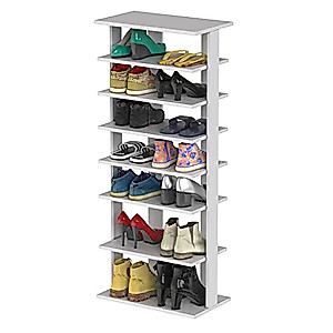 Tangkula 7 Tiers Vertical Shoe Rack, Patented Entryway Wooden Shoes Racks, Modern Shoe Rack Organizer, Space Saving Shoes Storage Stand for Front Door (White, Double)