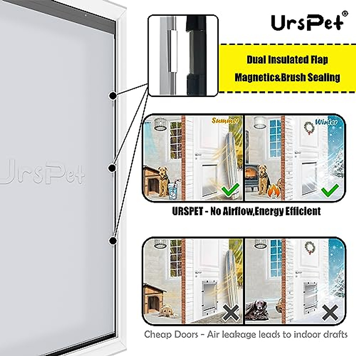 URSPET XL Dog Door: Indestructible All-Aluminum Frame, Unique Energy-Efficient Side Seal, Extreme Weather Airtightness, Patented Secure Lockable Panel, Ideal for Extra Large Dogs and Exterior Doors
