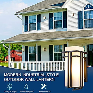 EERU Large Outdoor Wall Lights 15.35" H x 6.7" W, Waterproof Wall Lantern Exterior Light Fixture for Entryways Yards Garage Front Porch, Metal Frame with Frosted Glass, Black (Large)