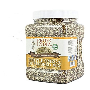 Pride Of India - Triple Omega Superseed Mix - Protein, Fiber, Calcium, Iron, Omega-3, Omega-6, & Thiamin Rich Superfood w/ Chia Flax & Sesame Seeds, 1.4 Pound (22oz) Jar
