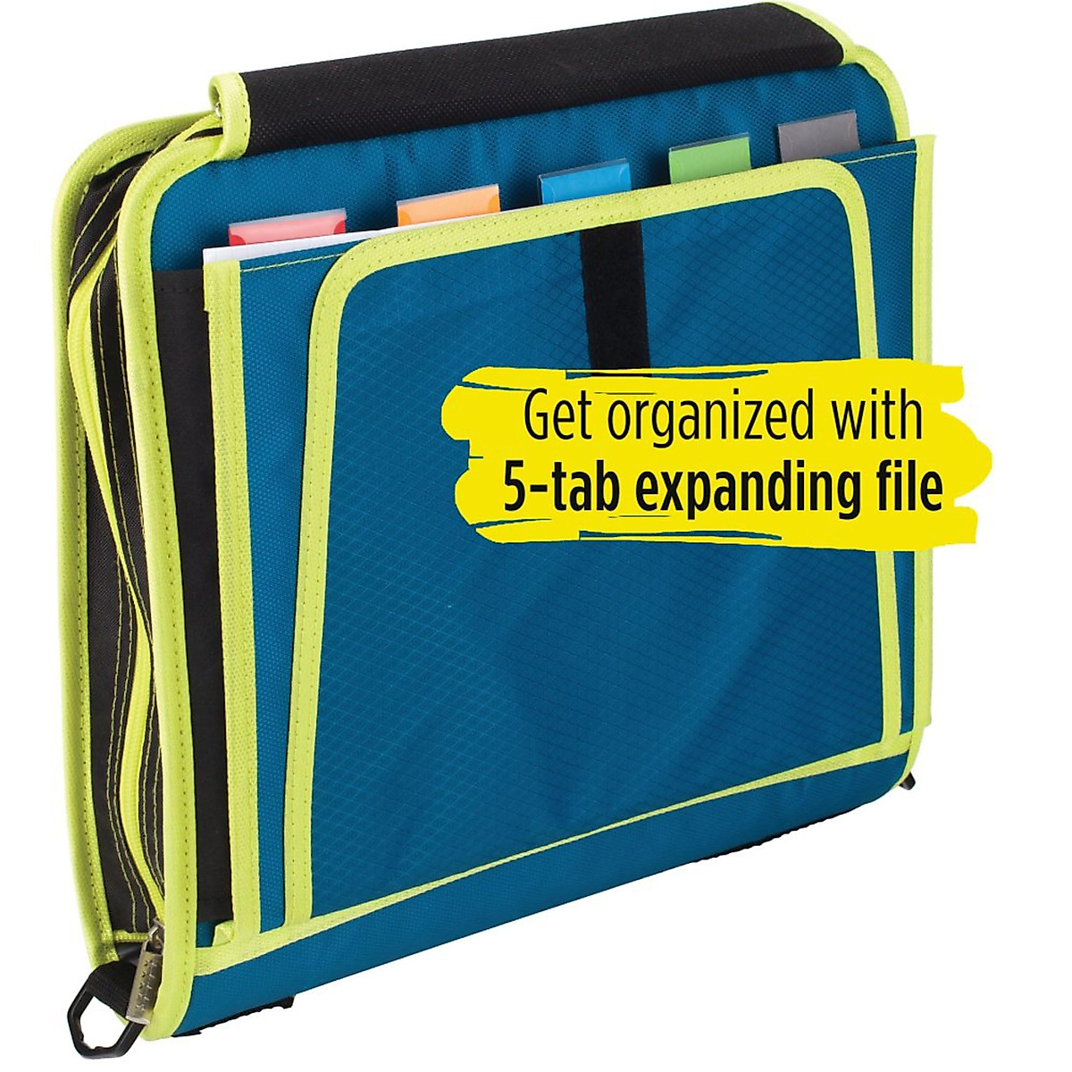 Five Star® Zipper 3-Ring Binder With Expanding File, 2" Round Rings, Teal/Chartreuse