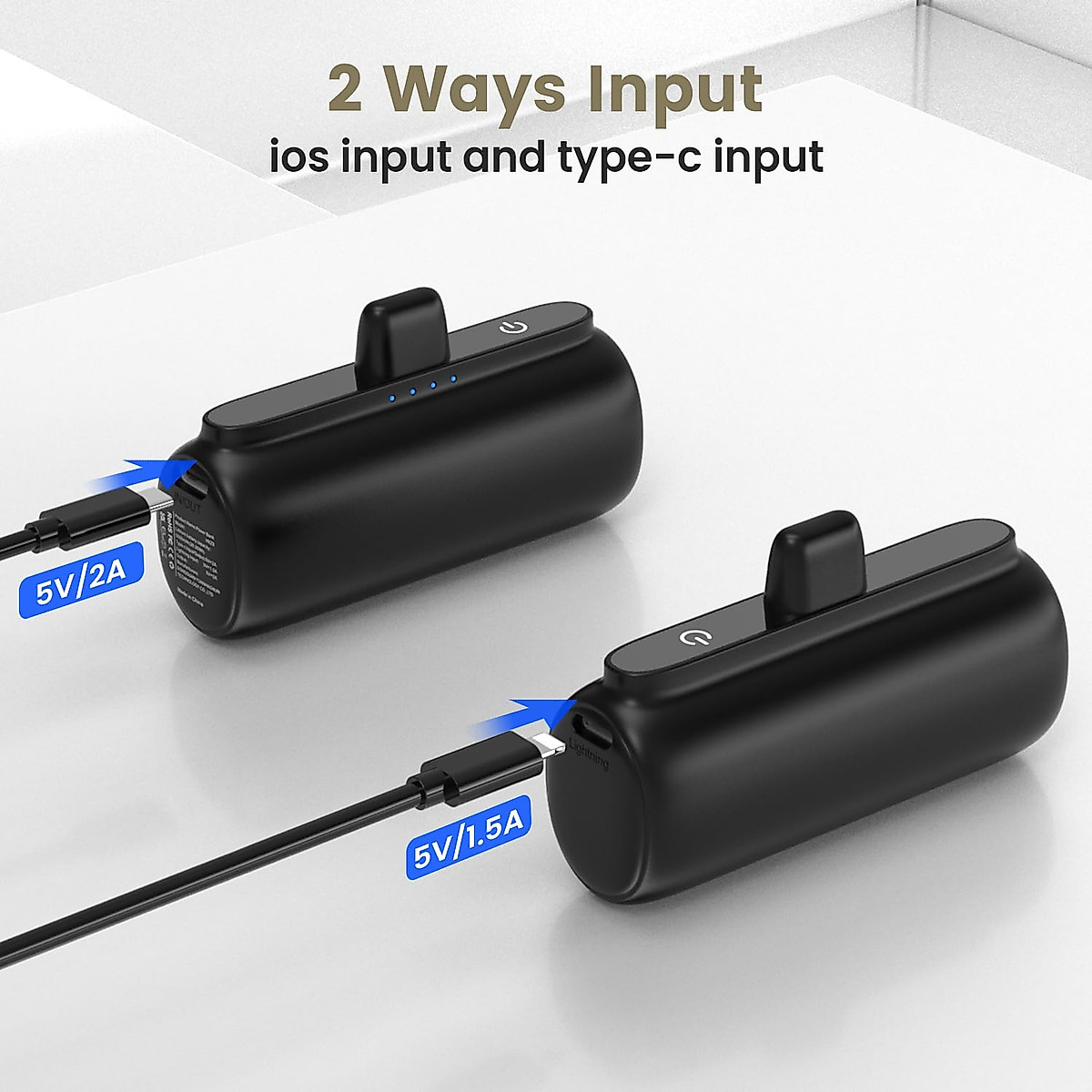 HUAENG Small Portable Charger 5500mAh Power Bank Plug in iOS Connector, 18W PD Fast Charging External Battery Pack Compatible with All iPhone 14 13 12 11 pro max xs iPad and Airpods-Black