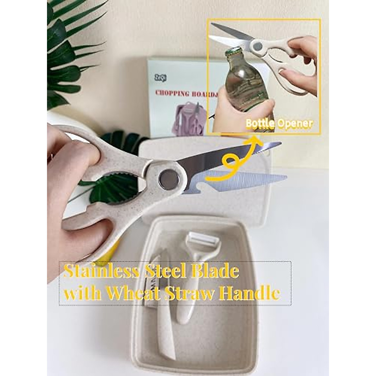 ZeQi 5-in-1 Cutting Board, Knife, Peeler, Scissors and Tray Set/Travel, Camping/Outdoor, Dorms/Small Cutting Boards/BPA Free/Dishwasher Safe/Kitchen Utensils…