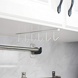 6 Hooks Kitchen Wrought Iron Hook Cabinet Storage Rack Wall Hanging Cup Holder Multi-Function Shelf Storage Organizer