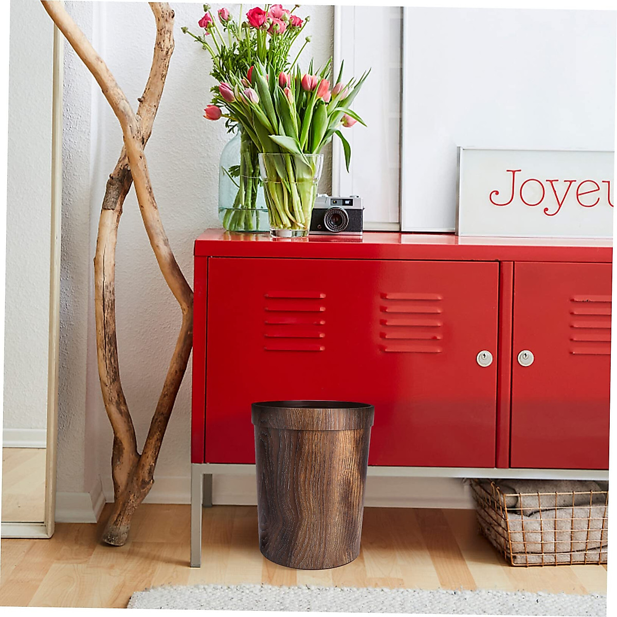 LIFKOME Retro Trash Can Farmhouse Trash Can 13 Gallon Trash Can Rubbish Bin Decorative Storage Baskets Wicker Trash Basket Metal Storage Baskets Trash Can Garbage Bin Trash Can Container