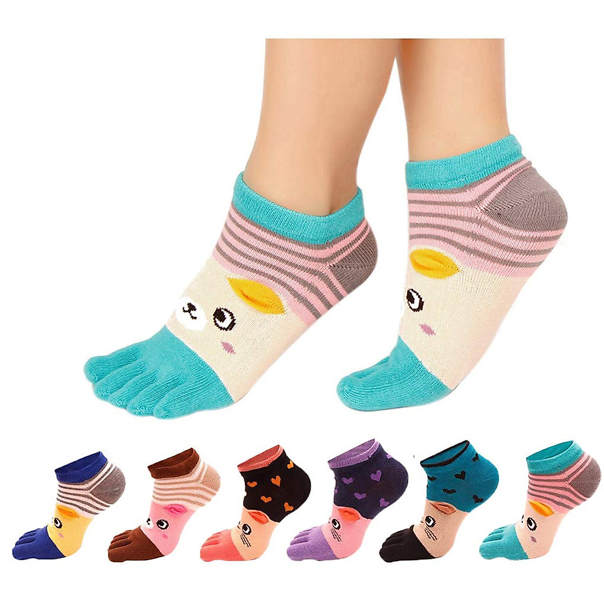 HONOW Women's Low Cut Toe Socks Ankle Cotton Running Socks(Pack of 5/6)