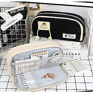 UNMULFC Large Pencil Pouch for Adult for Women Dog Puppy Multi-Pocket Y2K Kawaii Cute Aesthetic Case Box holder Estuche para lapices Organizer Mini Makeup Bag (black)