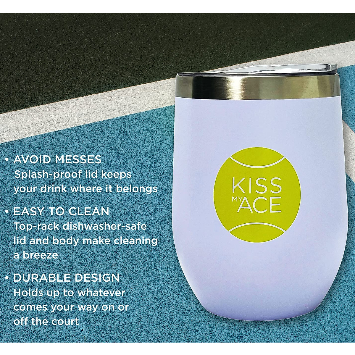 Tennis Wine Tumbler | Funny Tennis Gift | 12 oz Insulated Stainless Steel Wine Glass for Tennis Players