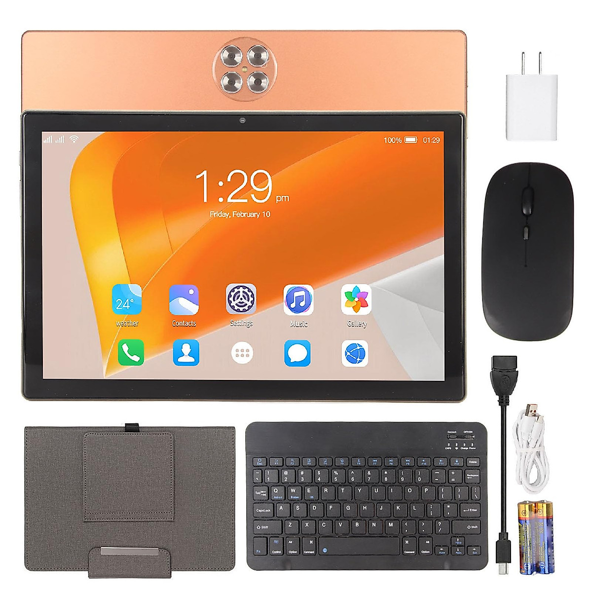 Haofy GPS Tablet, 8GB RAM 256GB ROM 10.1 Inch 2 in 1 Orange Digital Tablet for Entertainment for Studying (US Plug)