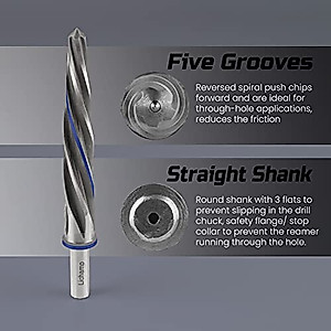 Lichamp 4 Piece Reamers Set for Metal, Taper Reamer Drill Bit for Steel for 3/8 1/2 5/8 3/4 inches Hole M2 HSS Chucking Bridge Steel Reamers