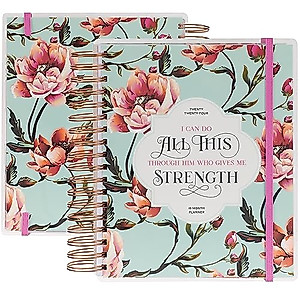 Christian Art Gifts Inspirational 18 Month Wirebound 2024 Planner for Women: I Can Do All This - Philippians 4:13 Bible Verse, Personal Week Organizer w/Elastic Closure Aug 2023-Jan 2025, Teal Floral