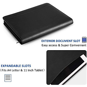 OOWOLF Padfolio Portfolio Folder, PU Leather Professional with Round Ring Binder 8.5 x 11 Inch Writing Pad Tablet Sleeve Interview Resume Document Organizer Business Card Holder Zippered Closure