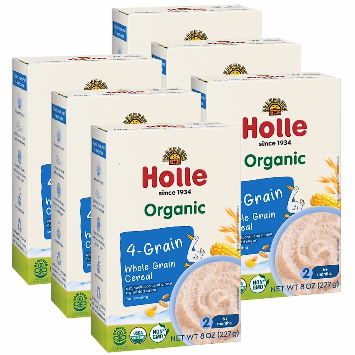 Holle Organic Baby Cereal - Whole Grain, 4-Grain Cereal for Baby - Quick and Easy to Prepare as an Organic Baby Oatmeal for Children Over 6 Months - (6 Pack) With Whole Grain Oat, Spelt, Corn & Wheat