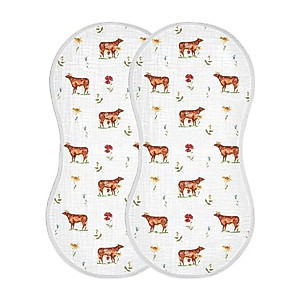 vvfelixl Muslin Burp Cloths Cows Wildflowers Baby Washcloths for Baby Girl Boys 2 Pack White