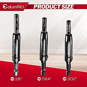 ColumPRO 3 PCS Hinge Drill Bit Set, HSS VIX bit Self Centering Drill Bits,Wood Door Window Cabinet Woodworking Hinge Hardware Pilot Hole Drill Bit 3/32"(#6),7/64"(#8),1/8" (#10), Organized Storage