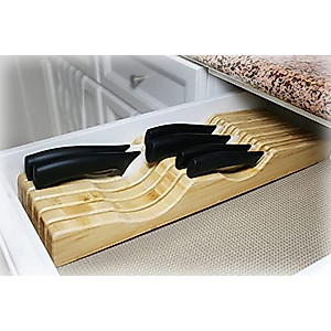 Shenzhen Knives Large In-Drawer Knife Block: 11 Slot (Holds 10-12 Knives) Empty Bamboo Wooden Knife Holder for Kitchen Drawers