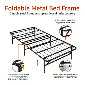 Amazon Basics Foldable Metal Platform Bed Frame with Tool Free Setup, 14 Inches High, Twin XL, Black