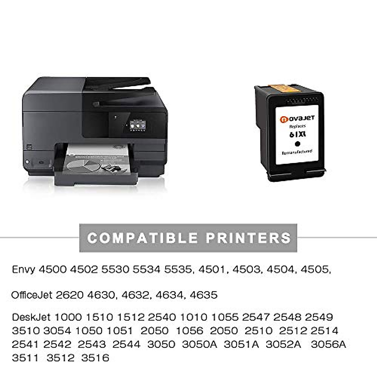 Novajet Ink Cartridge Replacement for HP 61XL HP 61 XL High Yield for HP Envy 4500 5530 5534 5535 HP Deskjet 1000 1010 1512 3050 HP Officejet 4630 2620 4632 (1 Black)