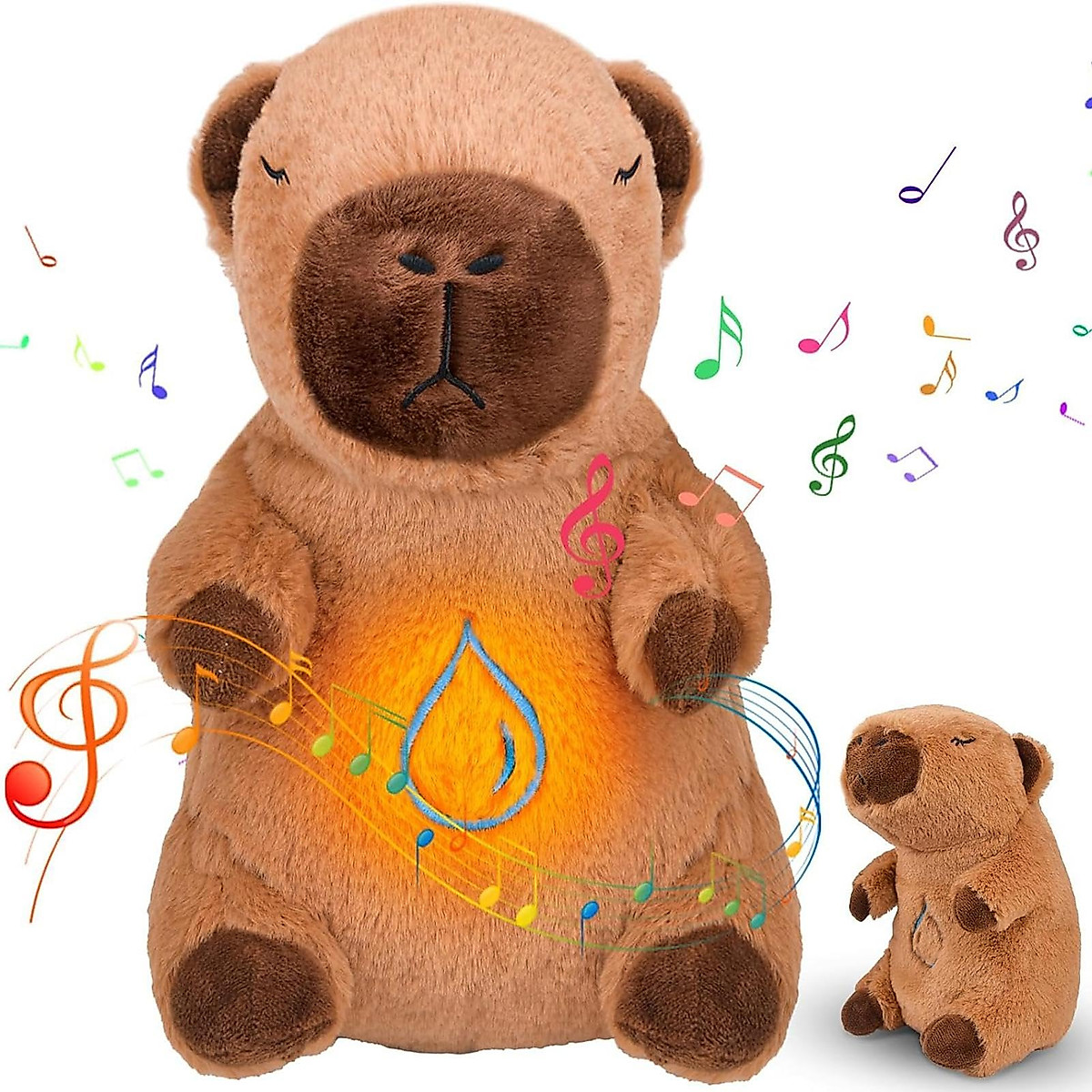 Huvqianu Capybara Plush Toy, Soothing Stuffed Animals, Light-Up Plush Doll, Stress Relief Plushie, Musical Plush Toy, Soft Capybara Pillow, Breathing Plush Toy for Adults and Kids