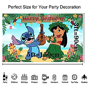 Chunyunfafalou Lilo and Stitch Birthday Party Backdrop Supplies Hola Hawaii Tropical Luau Banner for Girl Baby Shower Summer Beach Ocean Background 5x3ft Photo Booth Props